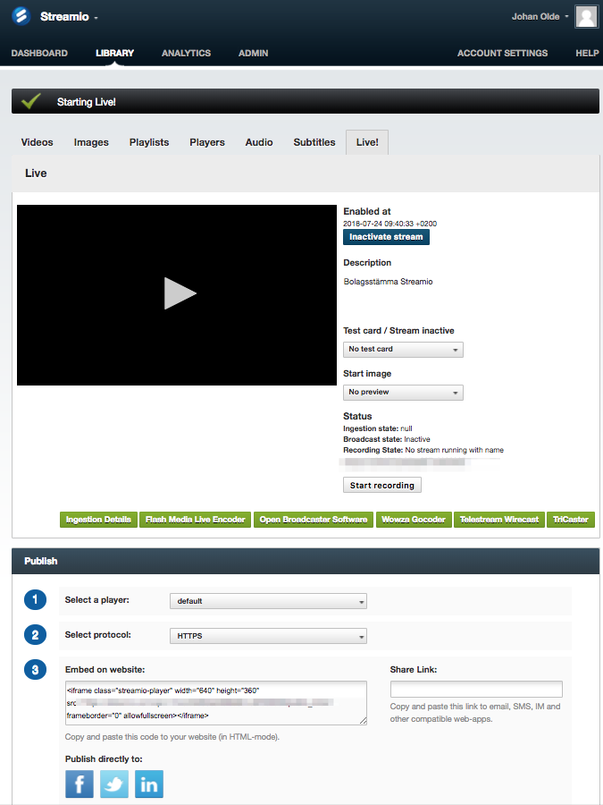 Live stream video - Streamio